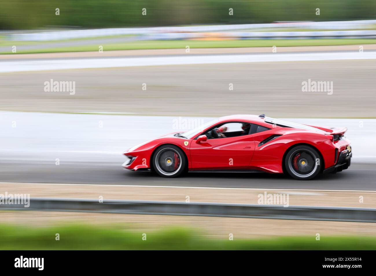 Ferrari 488 Pista driving around track at Italian Car Day at Brooklands ...