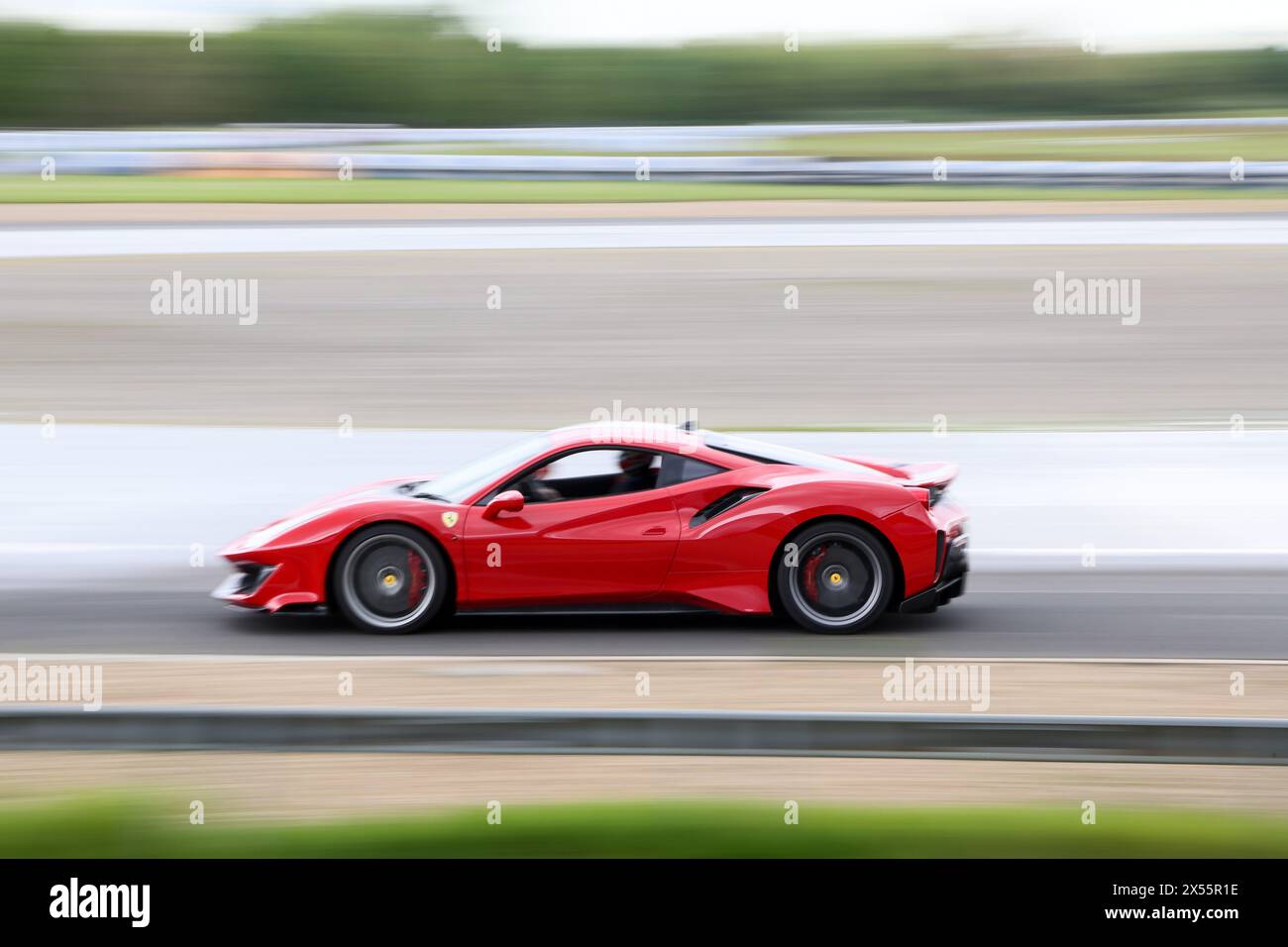 Ferrari 488 Pista driving around track at Italian Car Day at Brooklands ...