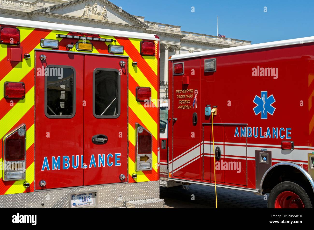 Washington DC, USA - 2 May 2024: Emergency ambulances parked outside ...