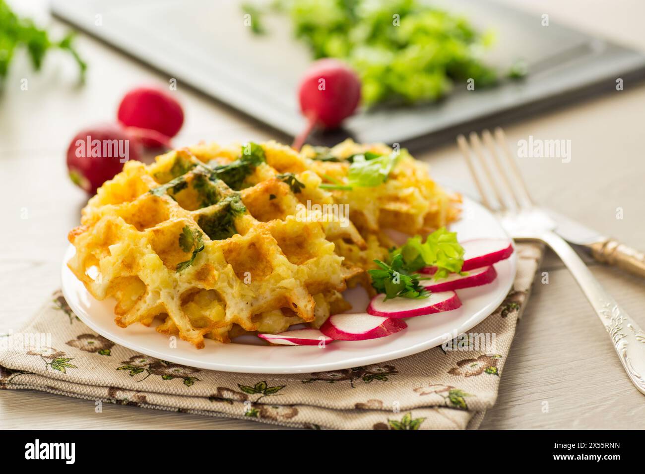 fried crispy vegetable potato waffles Stock Photo - Alamy