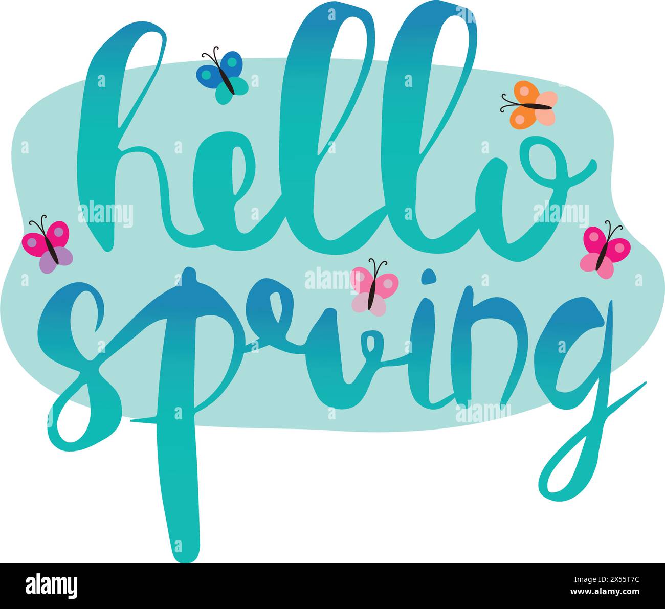 Hello Spring handrawn lettering, element with butterflies for postcards ...
