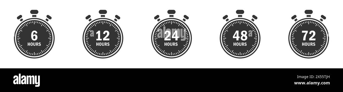 6, 12, 24, 48, 72 Hours Clock Icon Set. Vector Illustration Stock ...