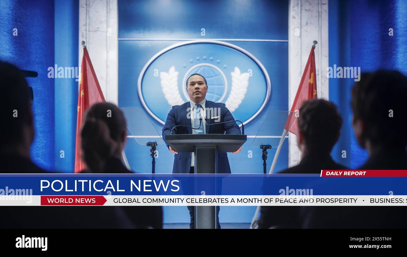 Chinese Organization Representative Speaking at Press Conference. Press ...