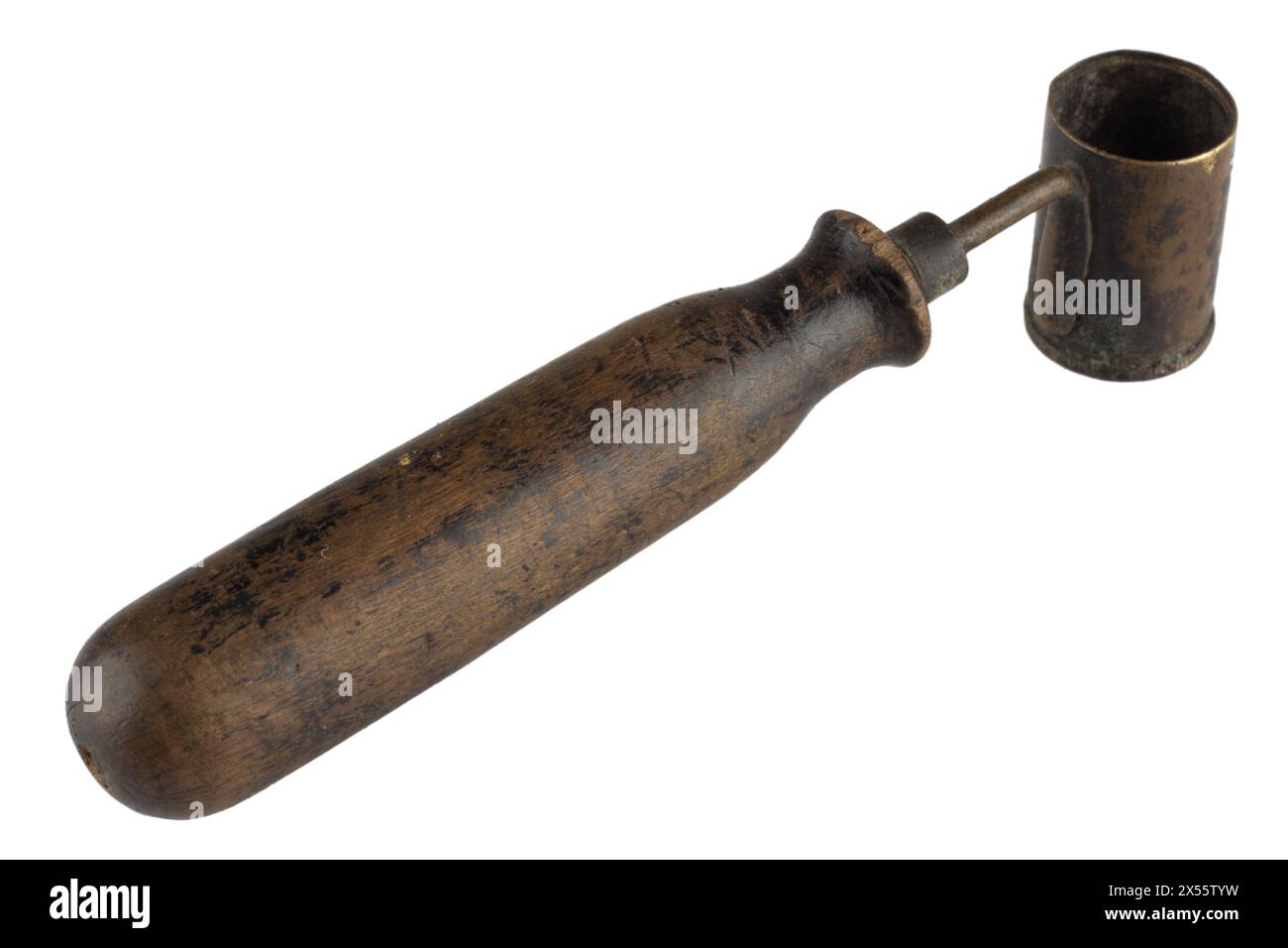 Antique black powder measure for loading cartridge. Isolated on a white ...