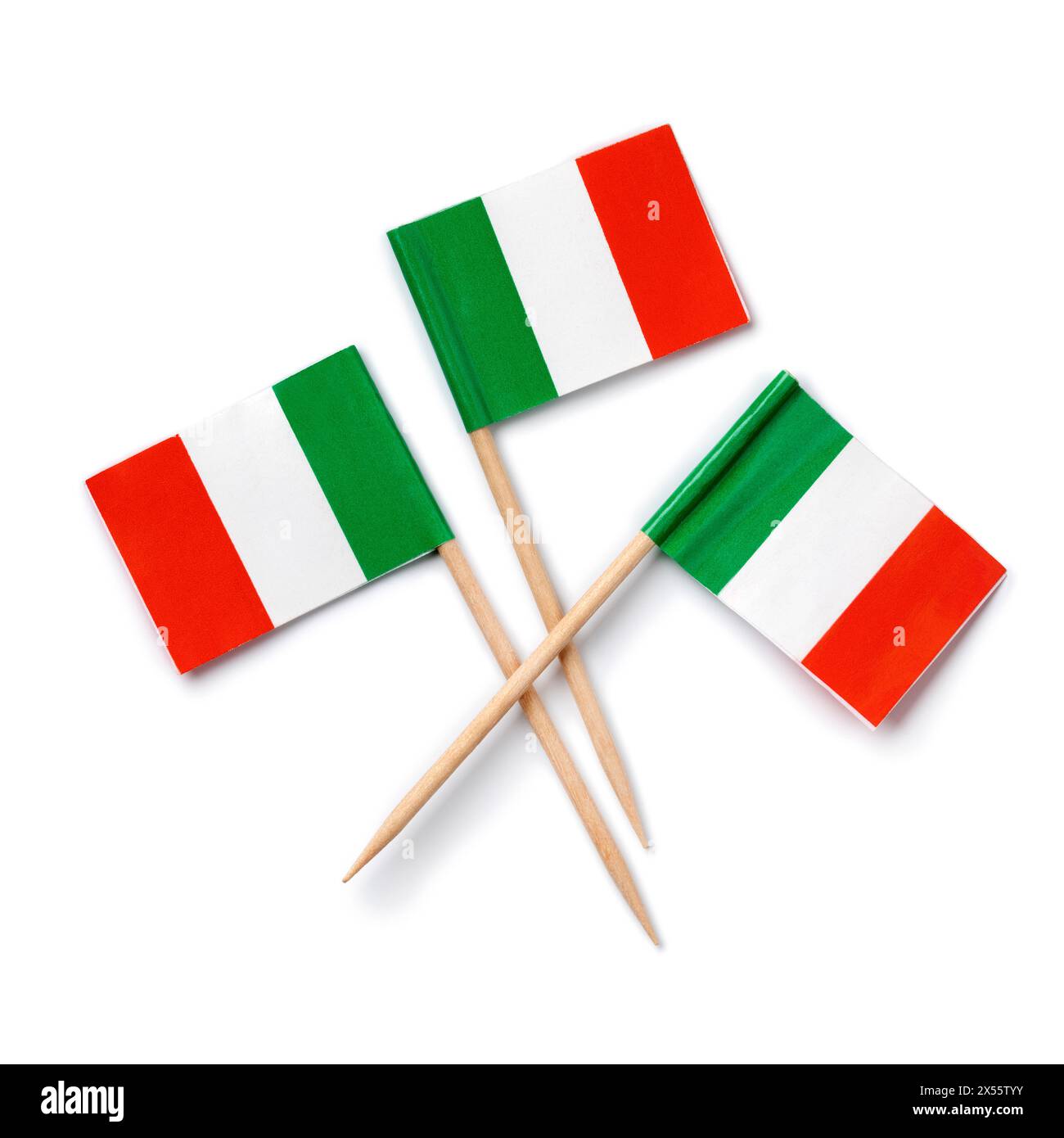 Miniature Italian paper flags close up isolated on white background ...