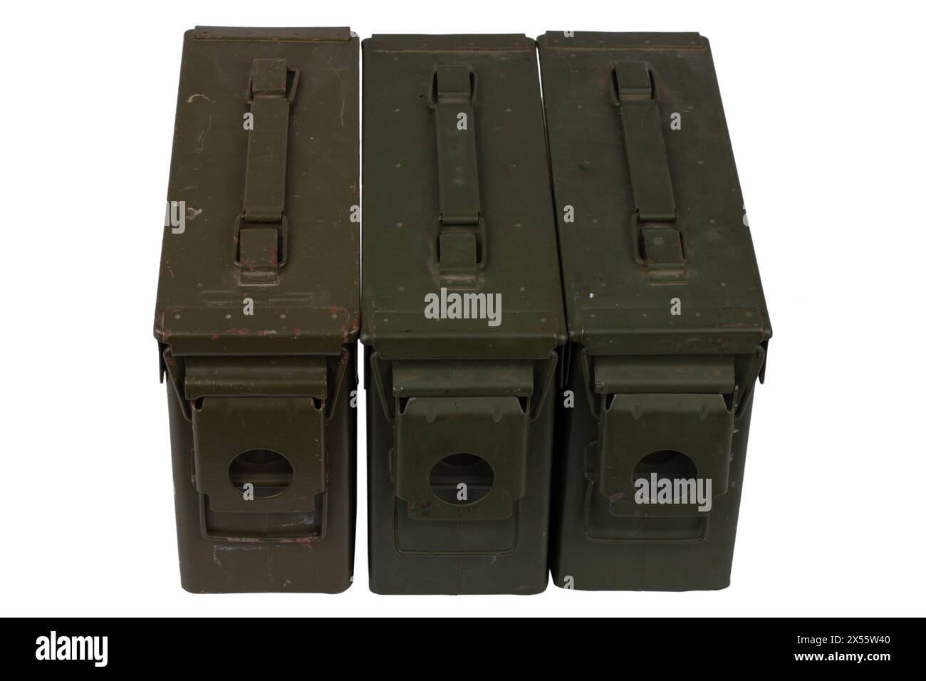 US army green metal .30 cal ammo boxes isolated on white Stock Photo ...