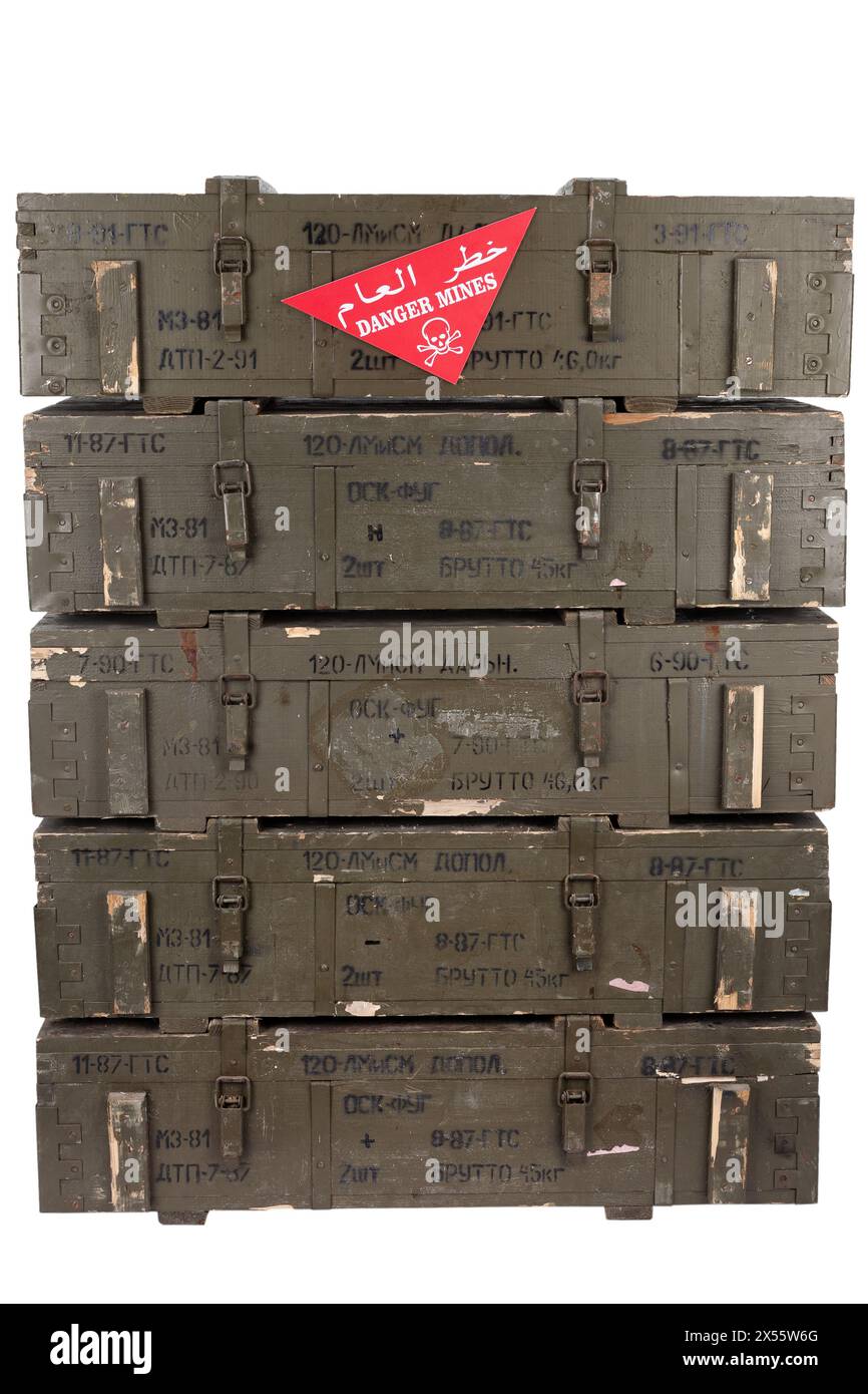 Arabic/English minefield warning red sign - Danger Mines on soviet army ...