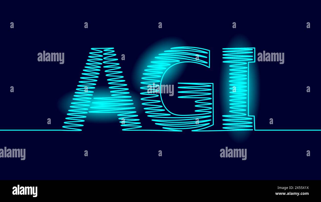 Artificial general intelligence one line drawing. Stitches ink sketch ...