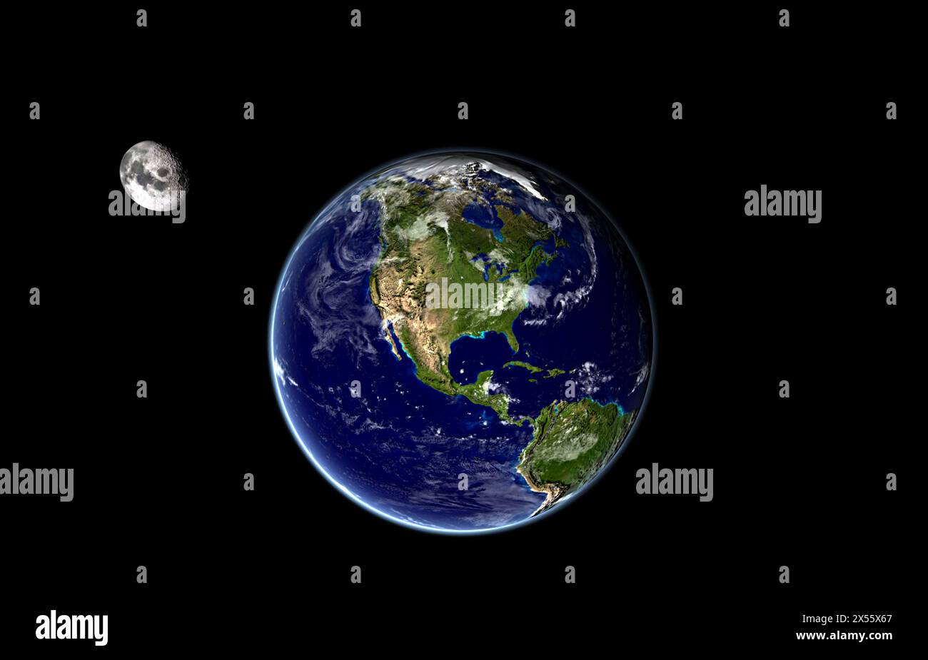 Earth and moon: Image of planet Earth as seen from space with the ...