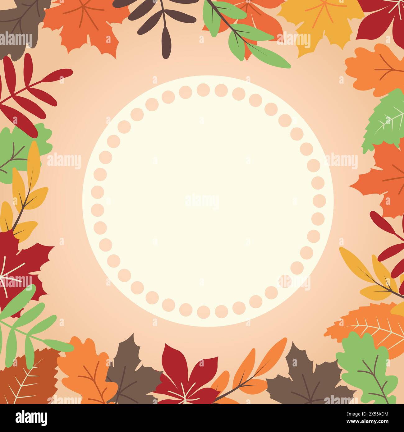 Fall leaves frame, copy space. Circular shape with beautiful bright ...