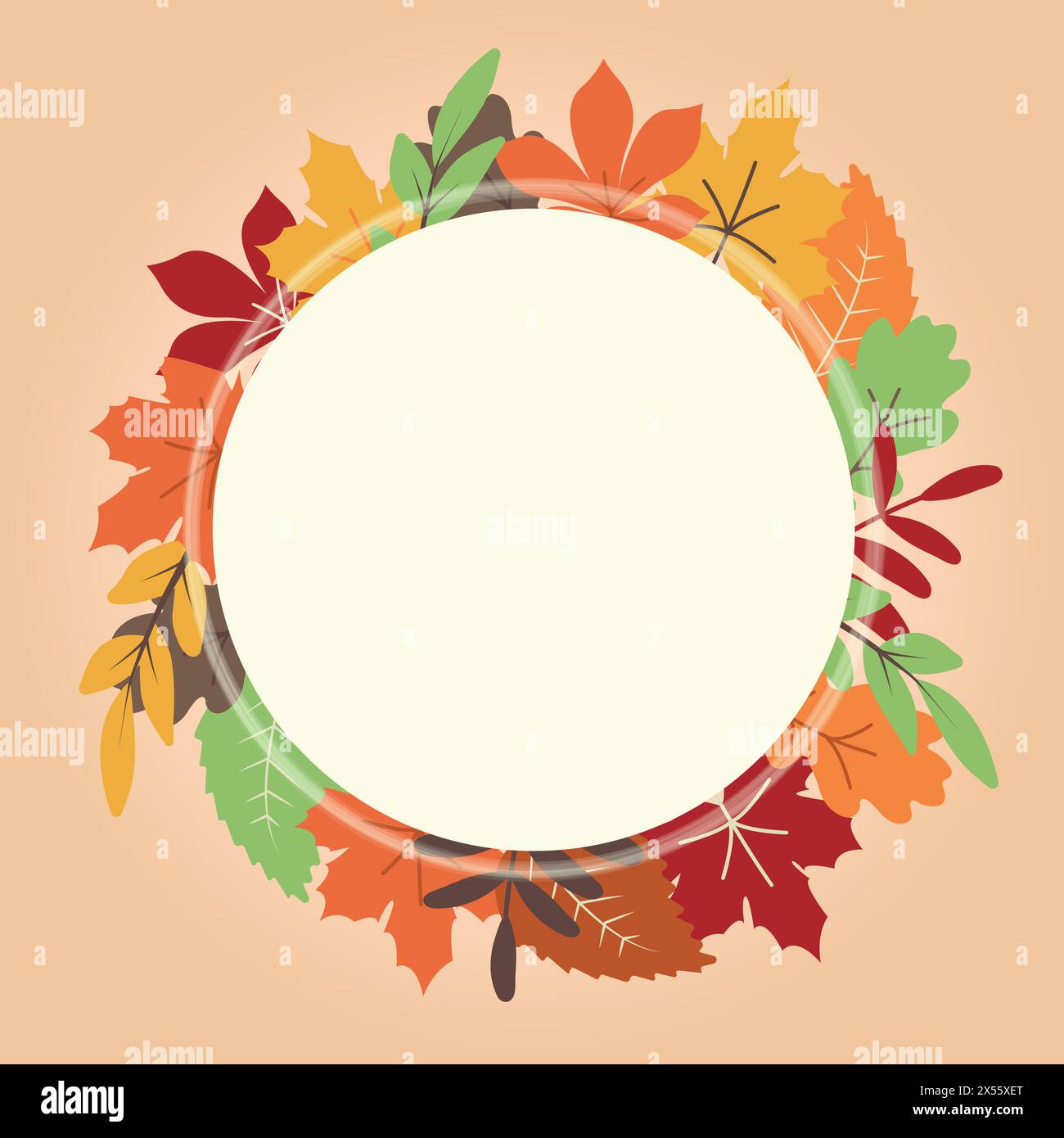 Fall leaves frame, copy space. Circular shape with beautiful bright ...