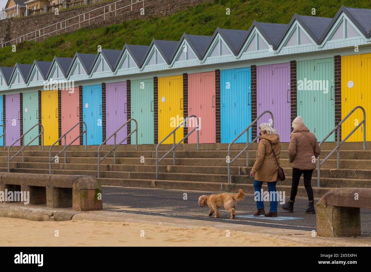 Row of colourful beach huts at Lowestoft, Suffolk, UK in April Stock ...