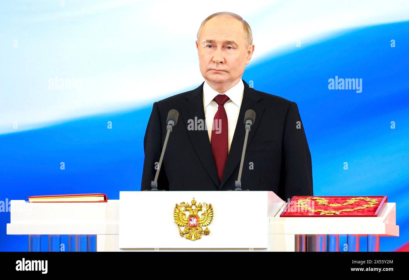 Moscow, Russia. 07 May, 2024. Russian President Vladimir Putin stands ...