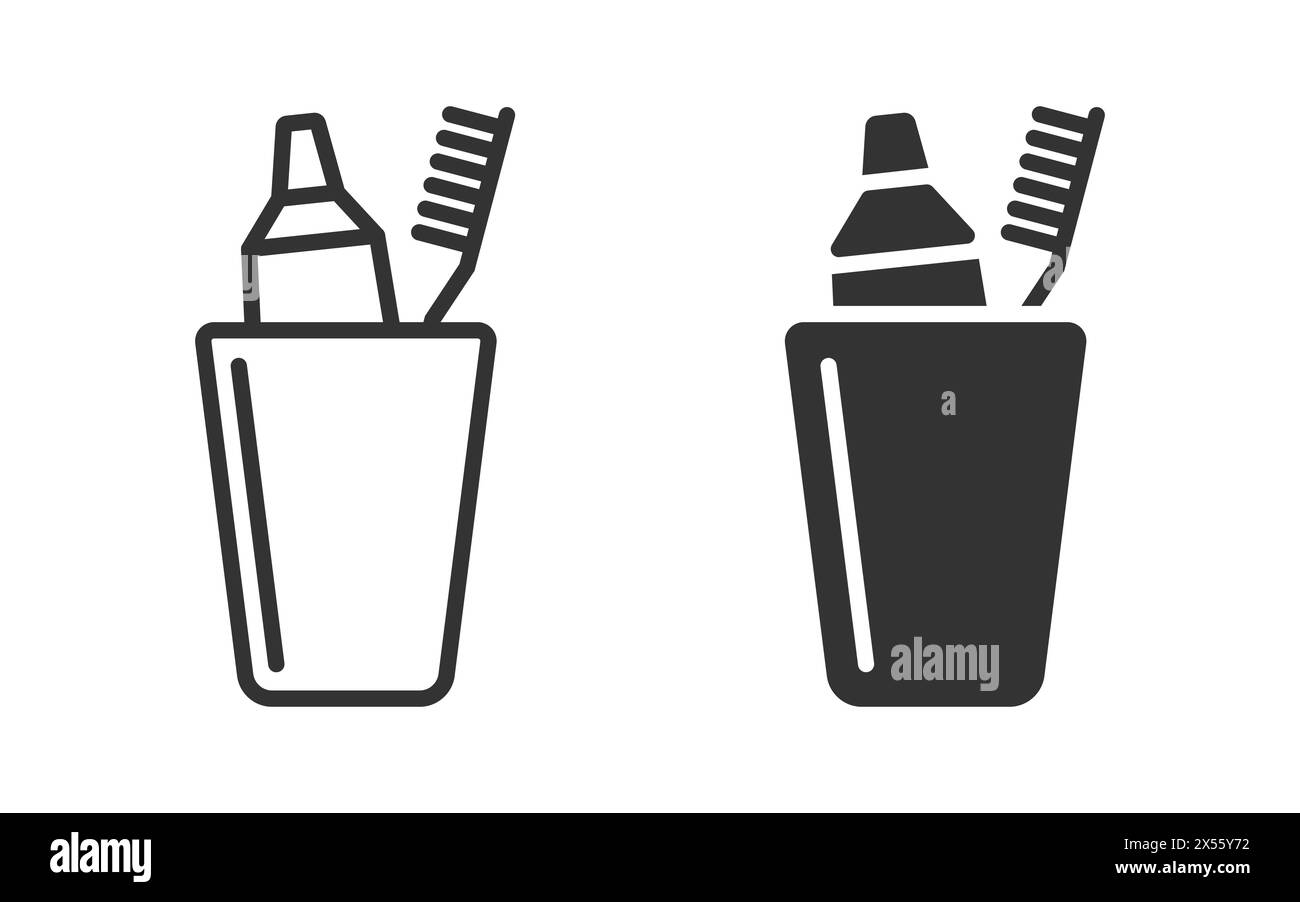 Toothpaste and toothbrush in a glass icon. Vector illustration Stock ...