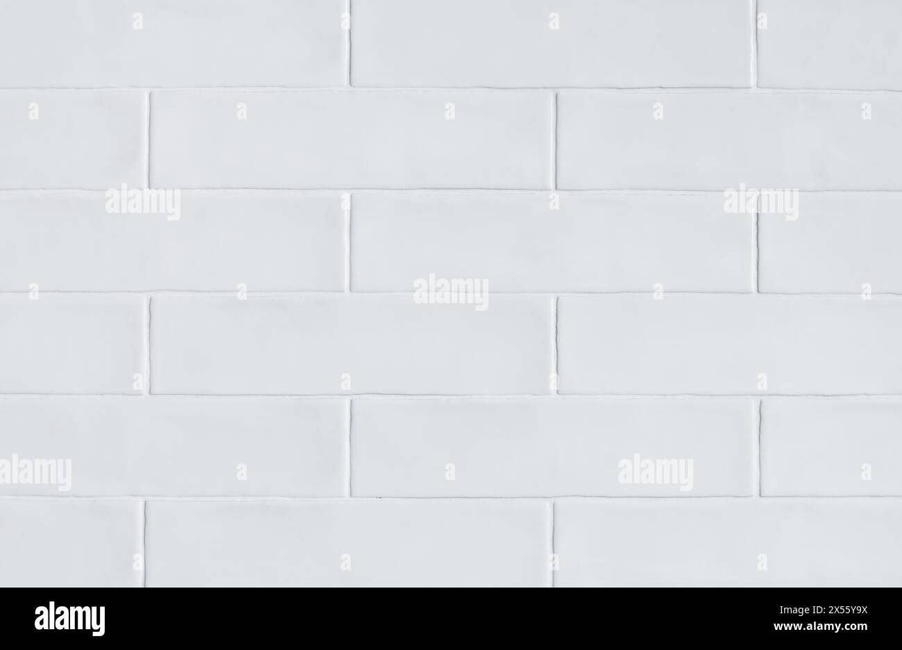 White light brick tiles wall texture wide background in rustic style ...