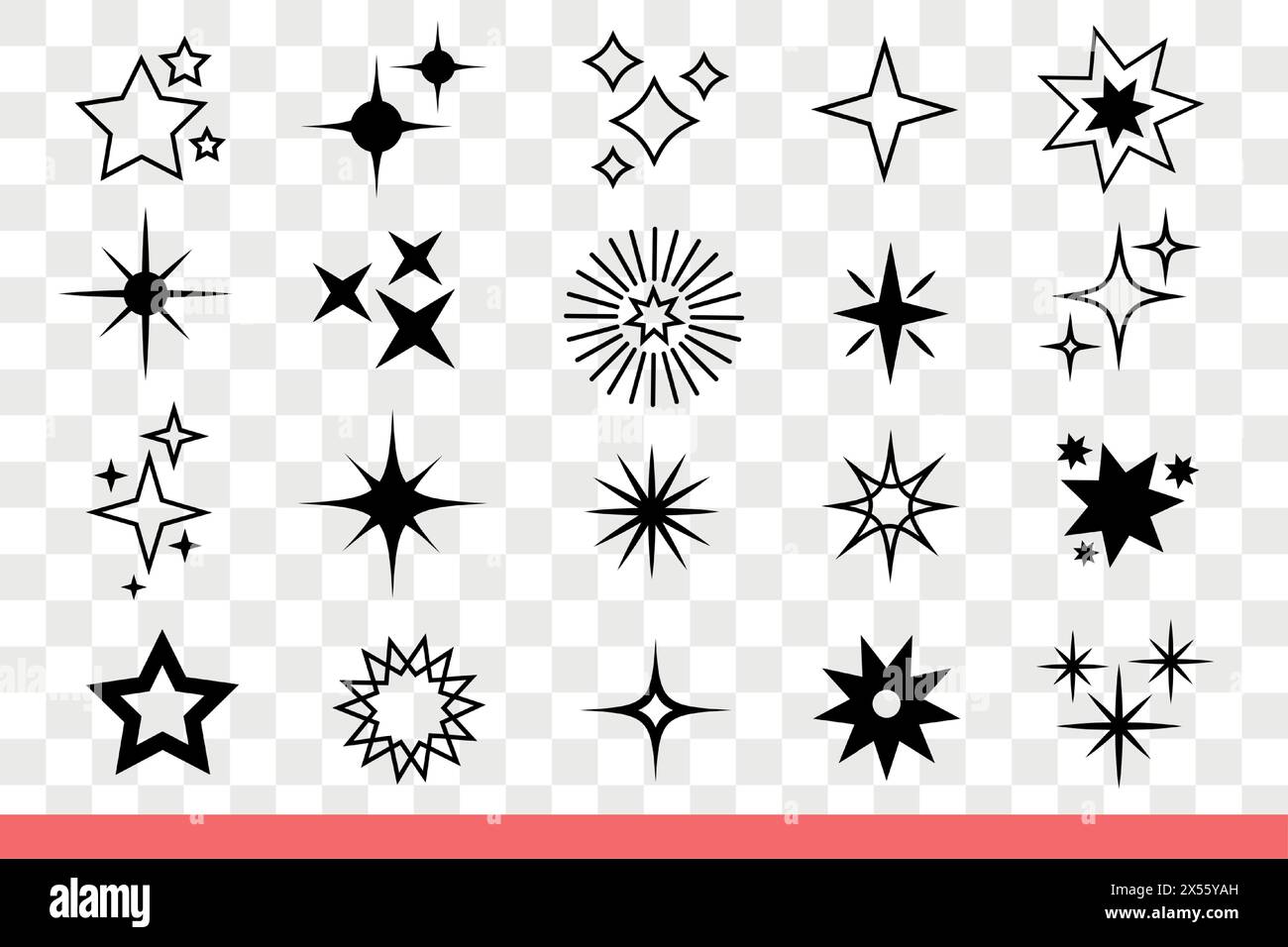 Stars and sparkles of different shapes glowing in night sky or ...