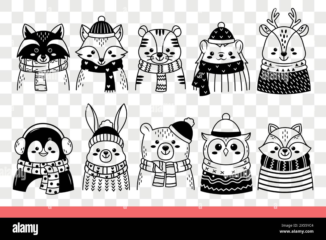 Animals in winter clothes and scarves with hats ready to celebrate ...