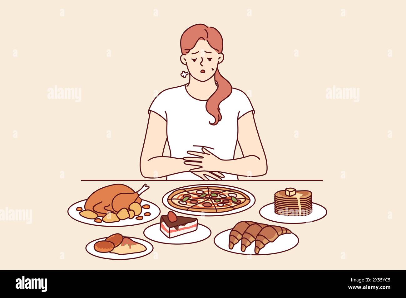 Girl hungry stomach Stock Vector Images - Alamy