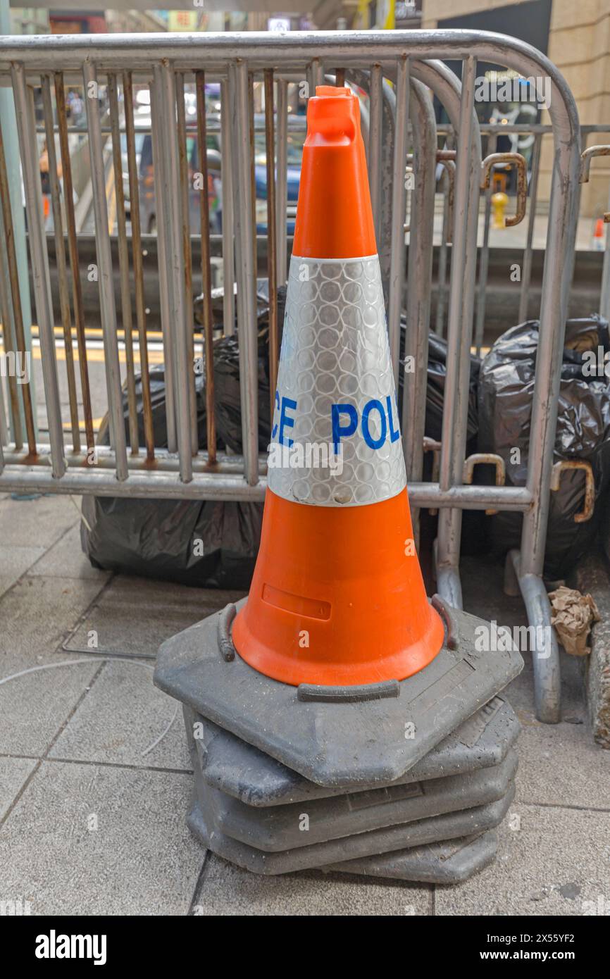 Stack of Traffic Police Cones and Fence Barriers in Hong Kong Stock ...