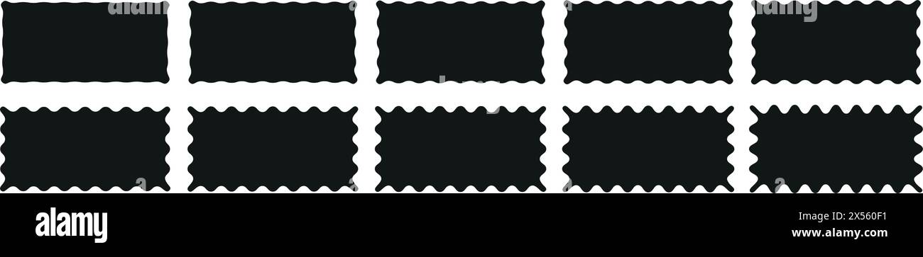 Rectangle and square wavy frames, scalloped edges, zigzag borders. Flat ...