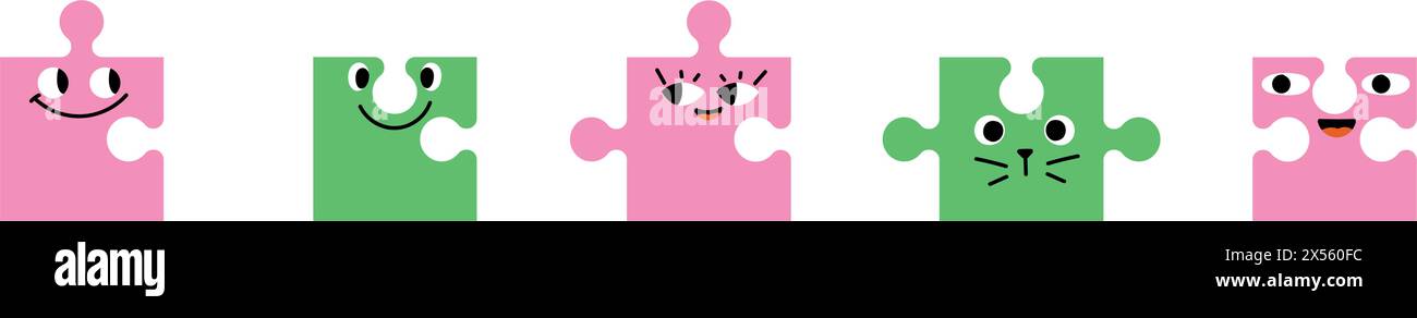 Cute puzzle character with abstract face, eyes and funny expression ...