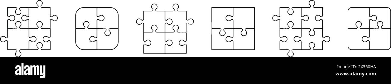 Jigsaw puzzle template with blank pieces grid pattern. Flat vector ...