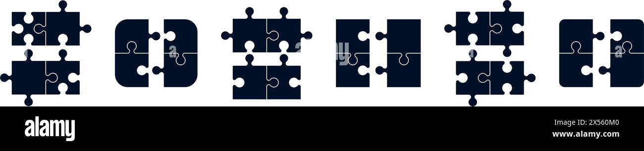 Jigsaw puzzle template with blank pieces grid pattern. Flat vector ...