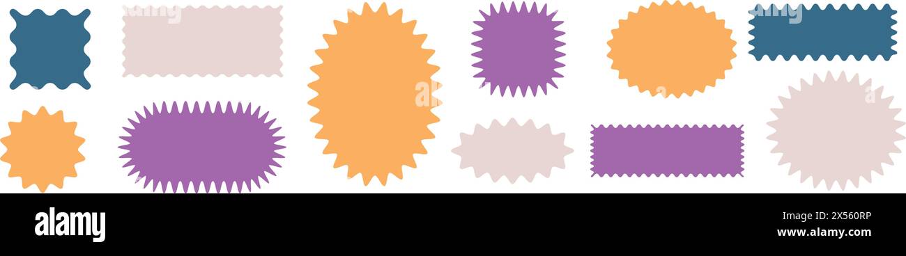 Zigzag circle badge, color rectangle frames set. Label price callout ...