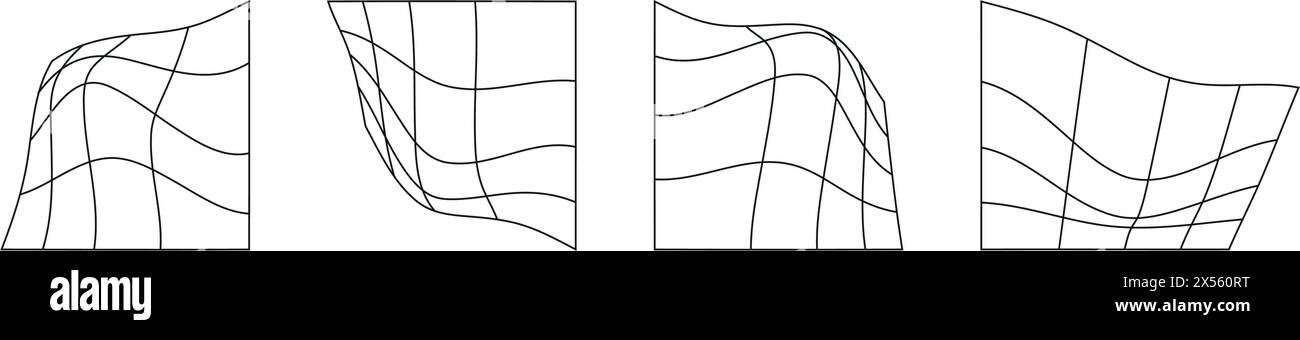 Abstract 3D wireframe mesh grid with a wave pattern. Flat vector ...