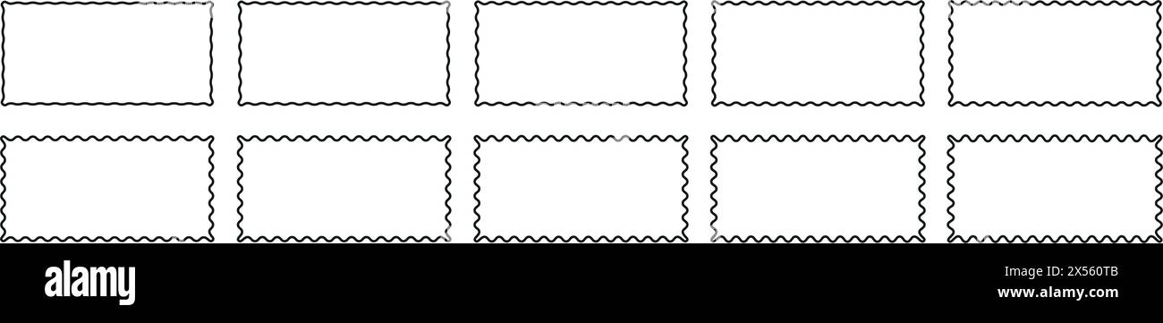 Rectangle And Square Wavy Frames Scalloped Edges Zigzag Borders Flat Vector Illustration