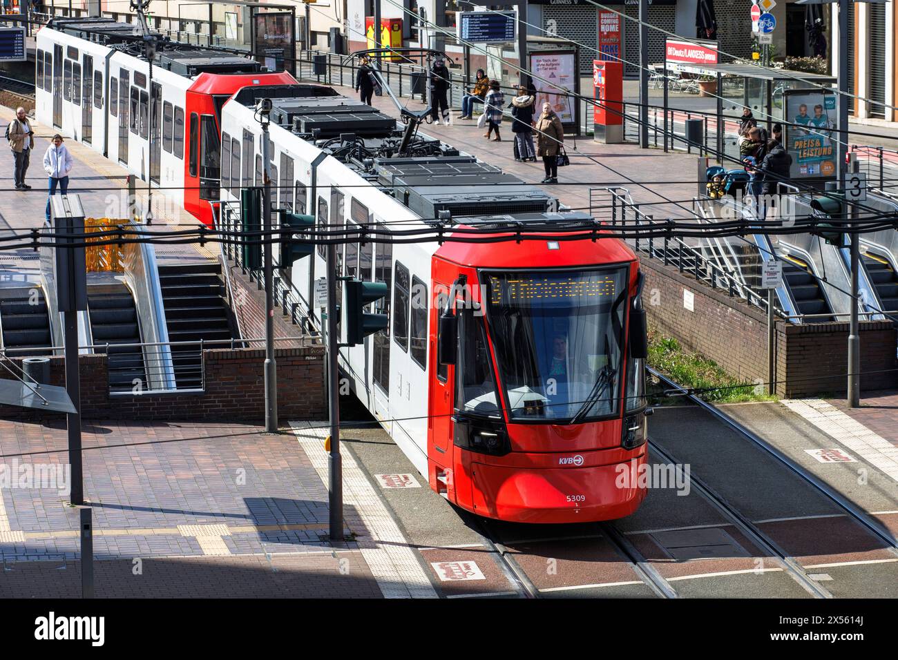 streetcar line 3 of the Cologne transport company KVB at station ...