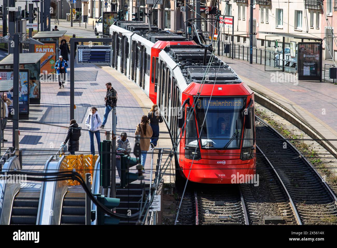 streetcar line 3 of the Cologne transport company KVB at station ...