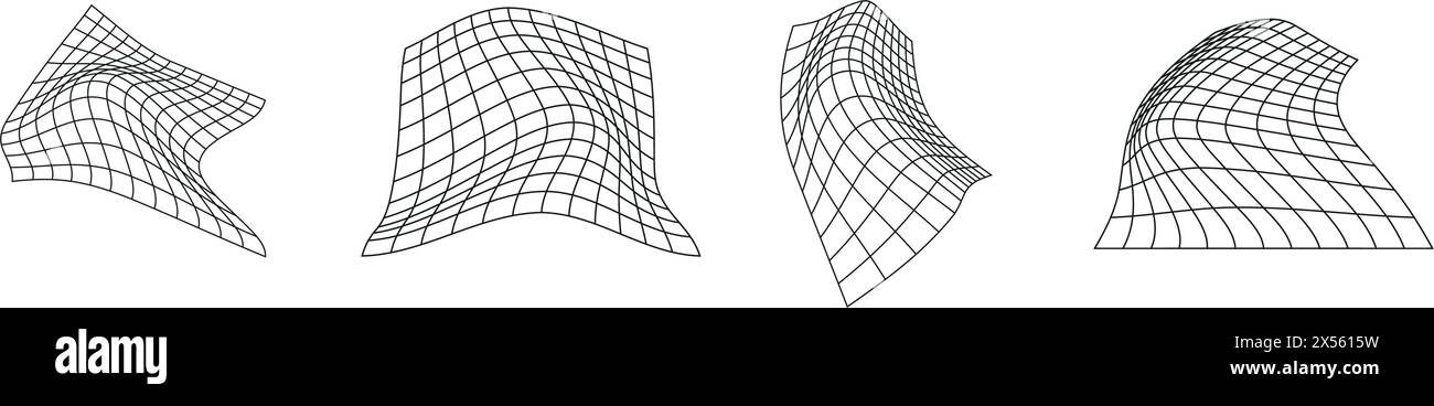 Retro 90s grid 3D elements and lines in dinamic. Cyber aesthetic. Flat ...