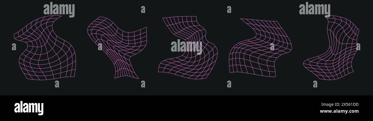 Retro 90s grid 3D elements and lines in dinamic. Cyber aesthetic. Flat ...