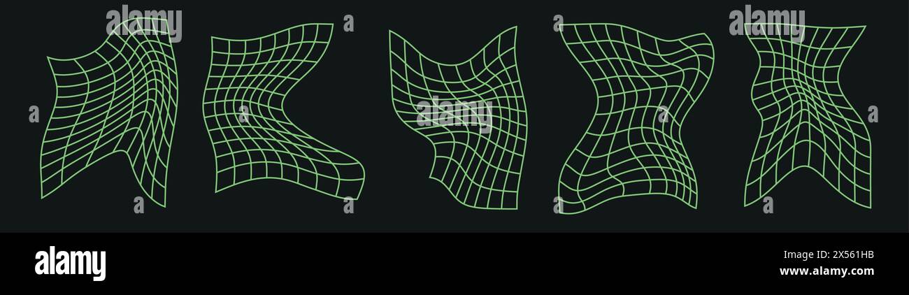 Retro neon green grid with 3D square shapes and glitch pattern. Flat ...