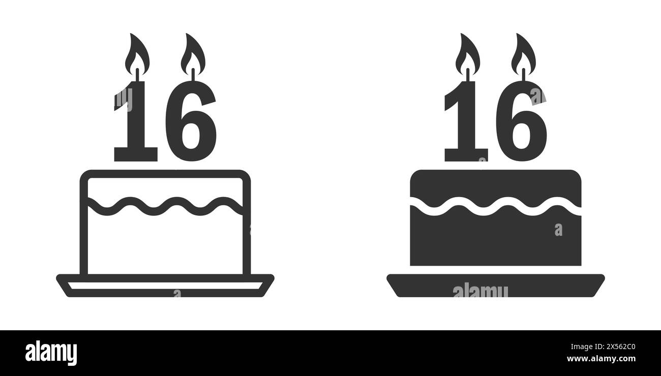 Sixteen birthday cake icon. Vector illustration Stock Vector Image & Art - Alamy