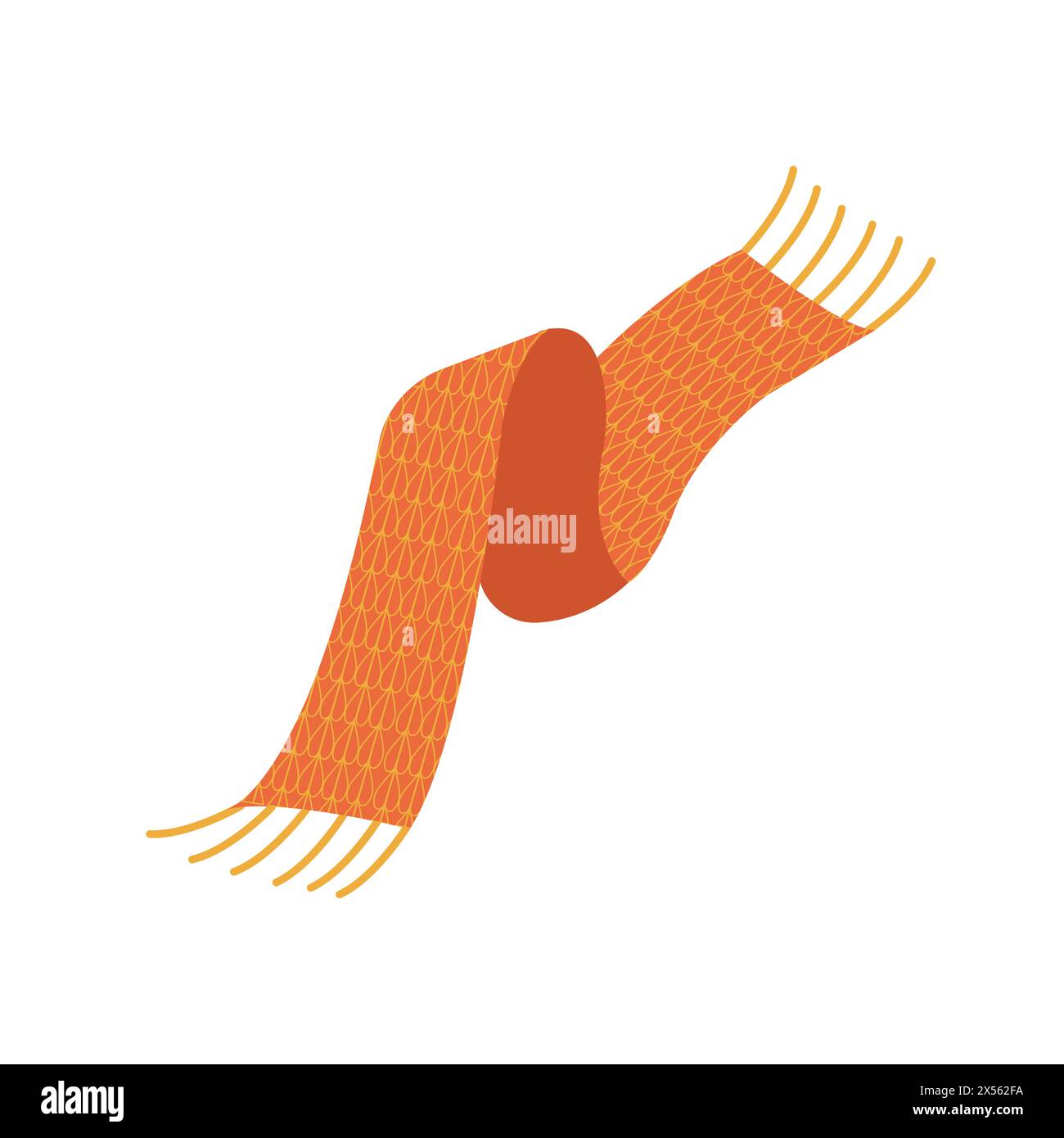 Knitted scarf with fringe hand drawn cartoon illustration. Flat style ...