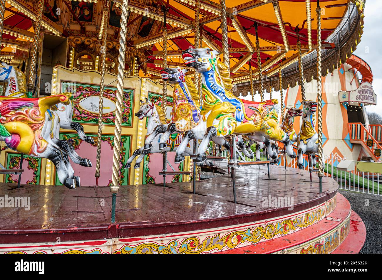 Traditional Carousel Fun fair ground ride at the Beamish Museum, County ...