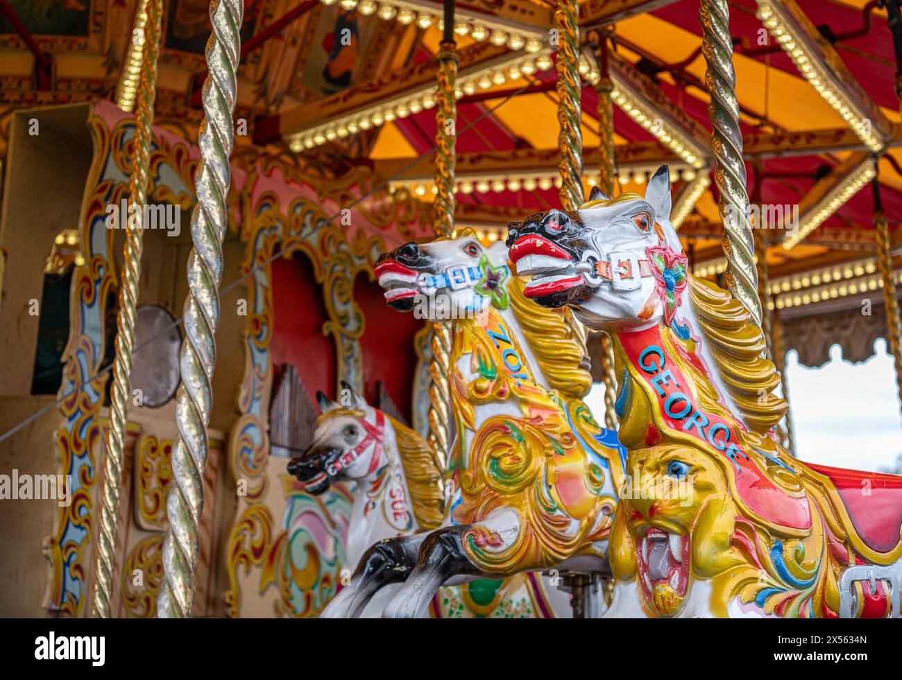 Traditional Carousel Fun fair ground ride at the Beamish Museum, County ...