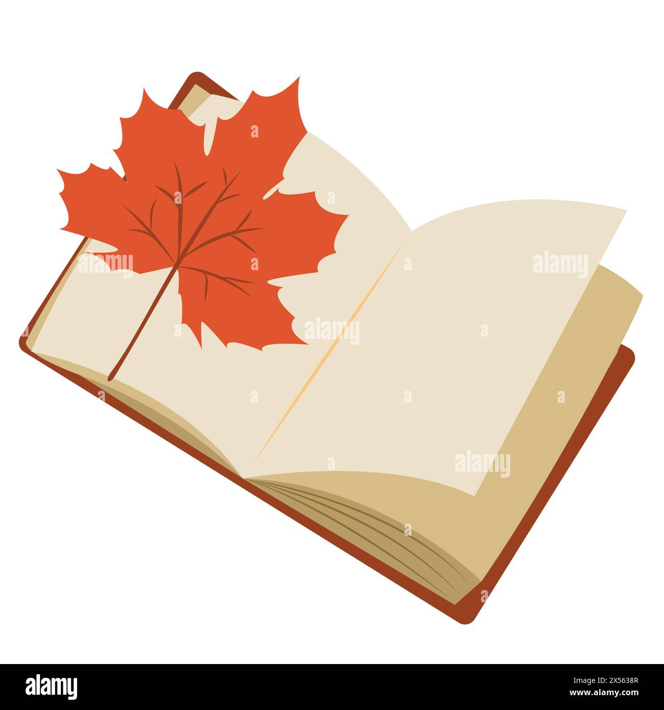 Book with autumn orange maple leaf isolated on white background. Vector ...