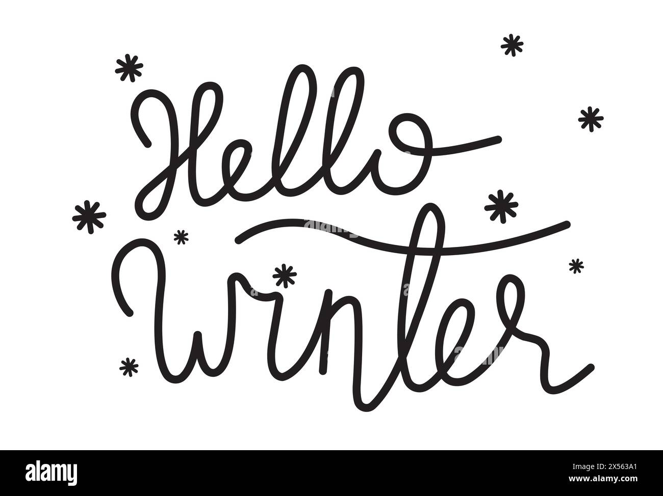 Hello Winter handwritten text, hand lettering with snowflakes isolated ...
