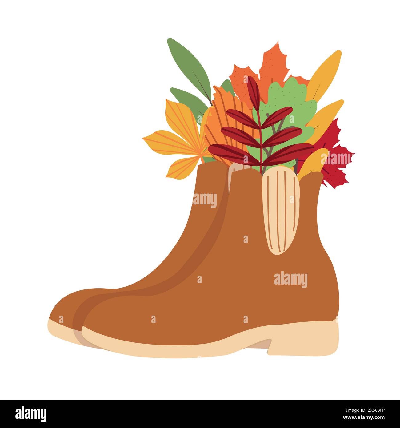 Autumn leaves and branch in boots, autumn mood. Happy thanksgiving ...