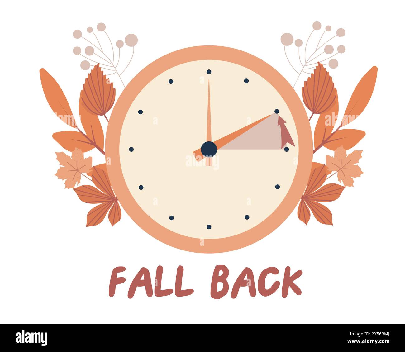 Fall back concept in flat style, change clock back one hour, Daylight Saving Time Ends web ...