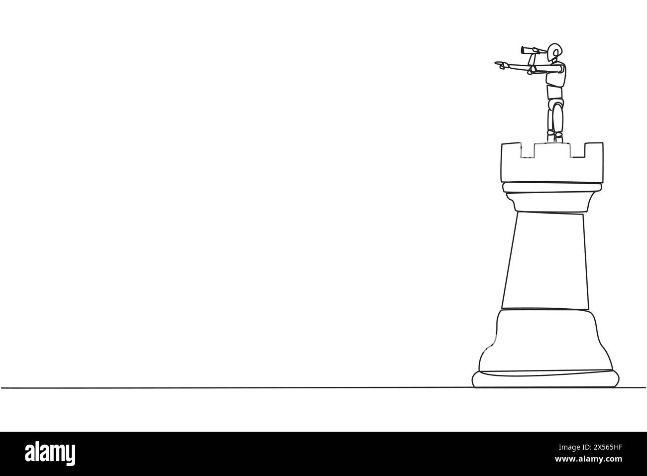 Continuous one line drawing robot future tech on top of big rook chess ...