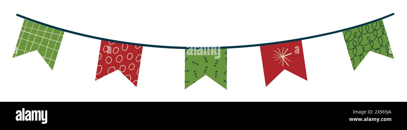 Garland with green and red christmas flags vector illustration isolated ...