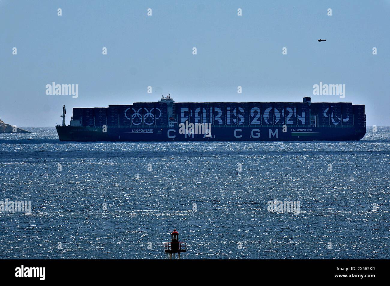 General view of the arrival of the CMA-CGM Greenland container ship, in ...
