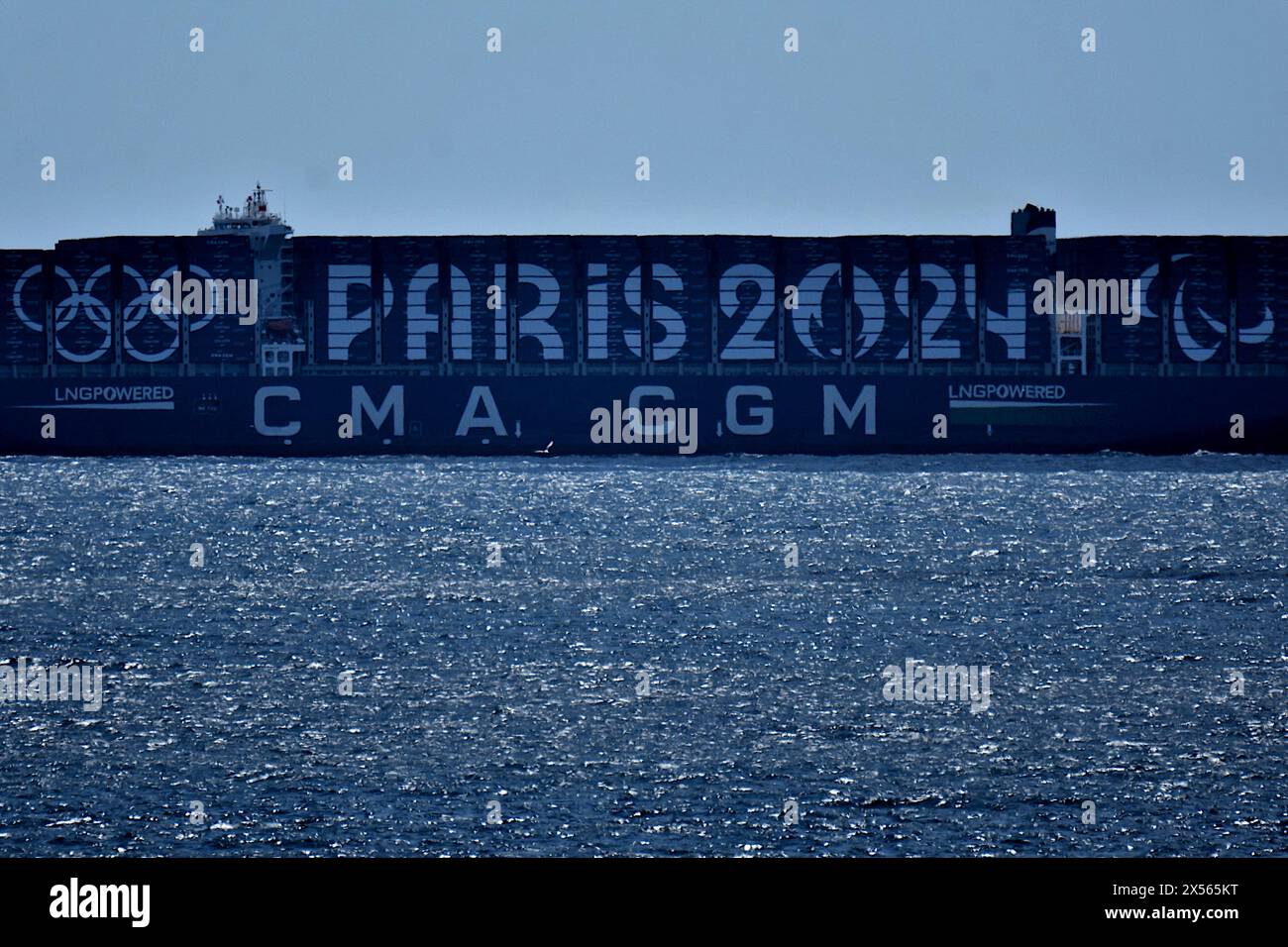 General view of the arrival of the CMA-CGM Greenland container ship, in ...