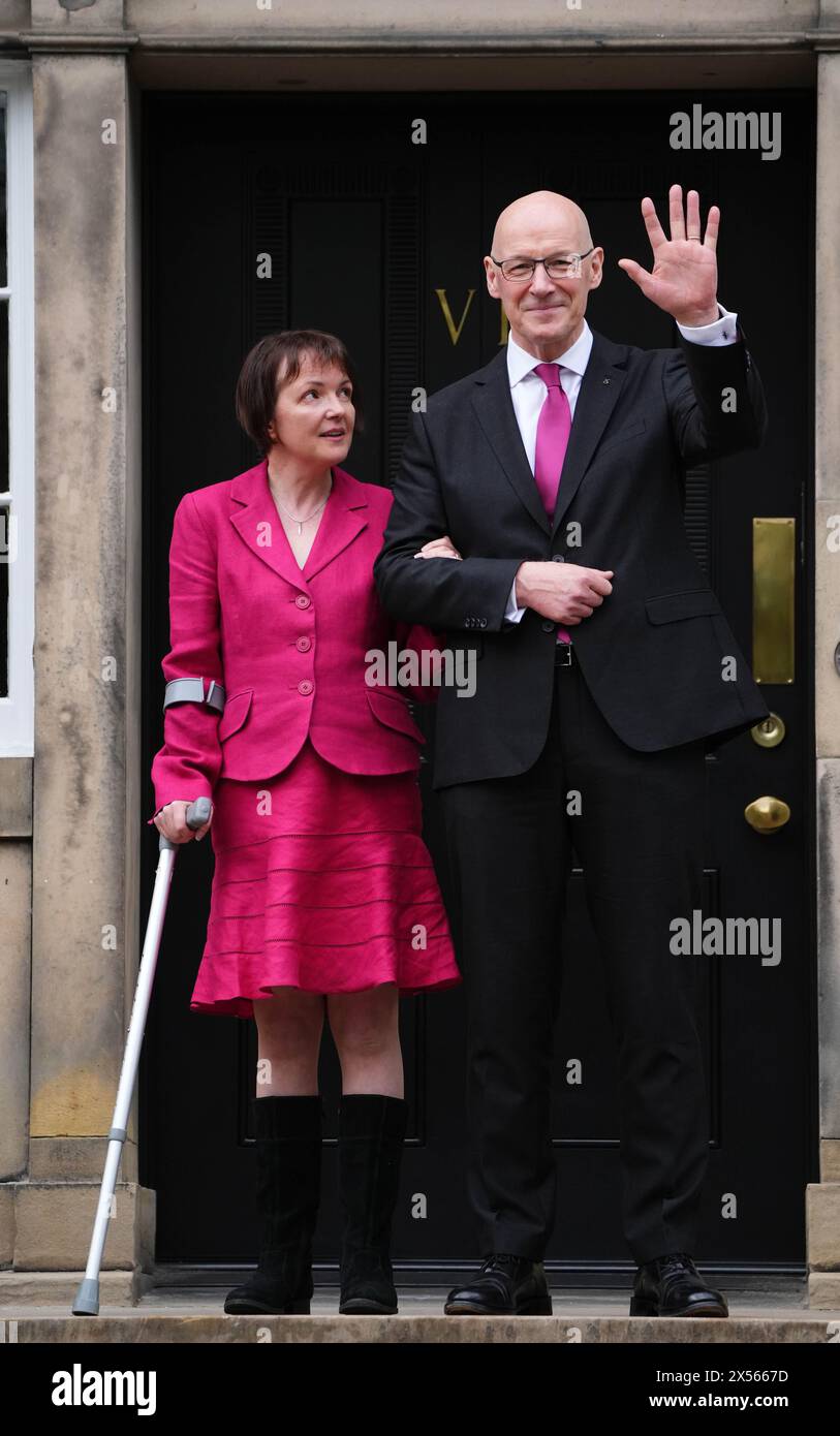 John Swinney, with his wife Elizabeth Quigley, on the steps of Bute ...