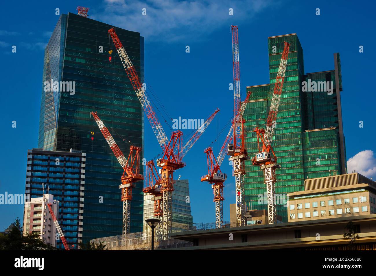 Construction industry of Japan. Cranes at work in Roppongi, a modern ...