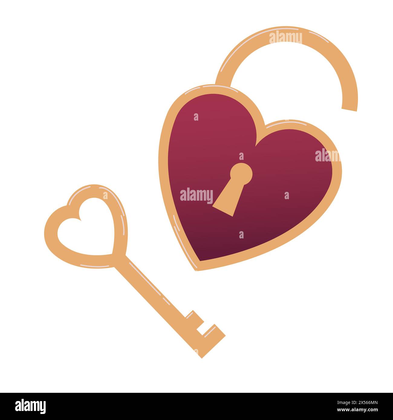 Red heart shaped padlock and golden key. Valentines Day, romantic love ...